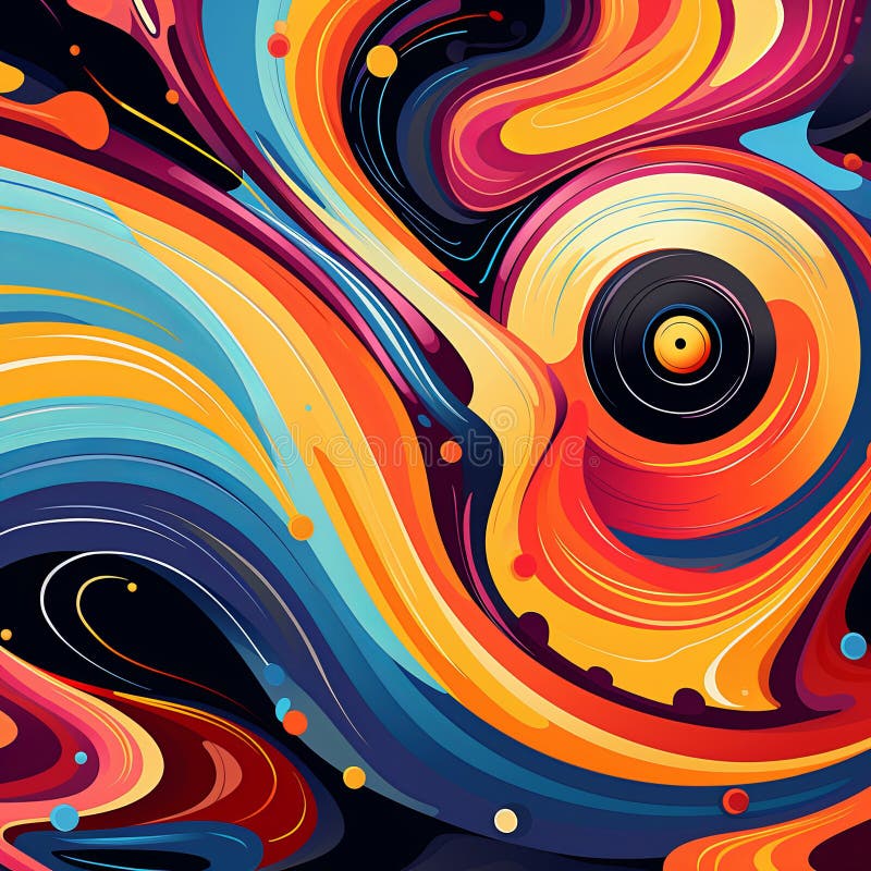 Abstract Colorful and Dynamic Digital Illustration in 70s Style Stock ...