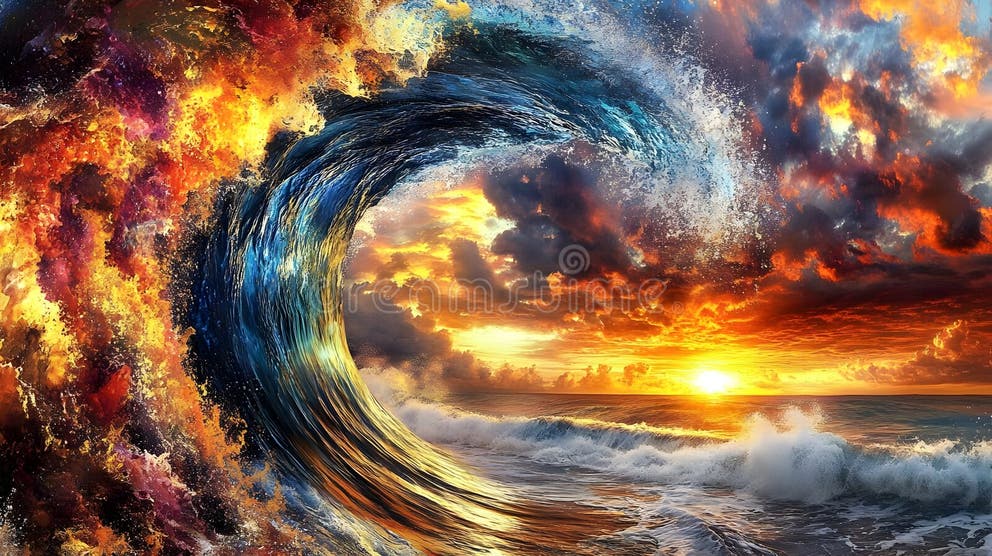 Abstract Colorful Exploding Wave at Sunset Stock Illustration - Illustration of abstract, sunset ...