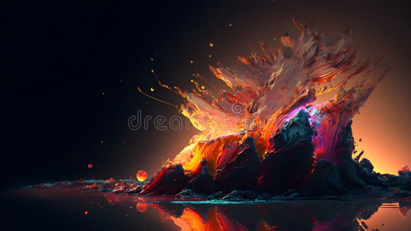 Abstract Colorful Explosion on Black Background, Neural Network ...