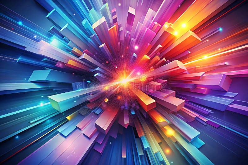 Abstract Colorful Explosion of Vibrant 3D Blocks and Glowing Lights ...
