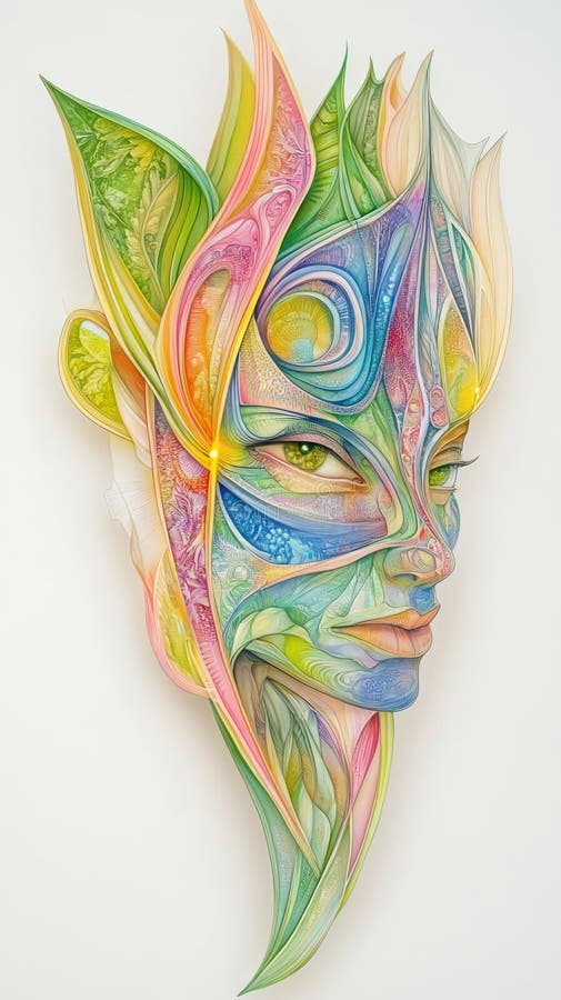 An Abstract, Colorful Face Sculpture Blending Natural Elements and ...