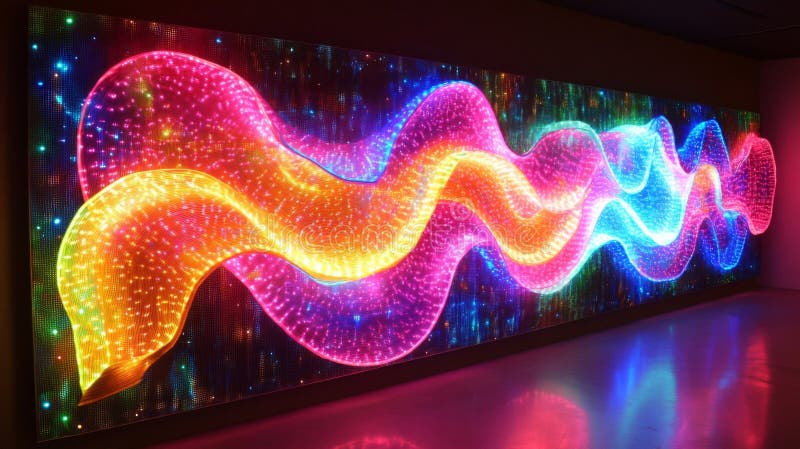 Abstract Colorful Fiber Optic Light Wave Art Installation Stock ...