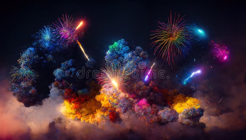 Abstract Colorful Fireworks. AI Render. Stock Illustration ...