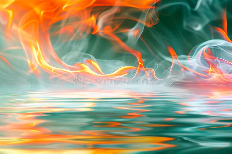 Abstract Colorful Flames Reflecting in Water, Creating a Dynamic Mix of ...