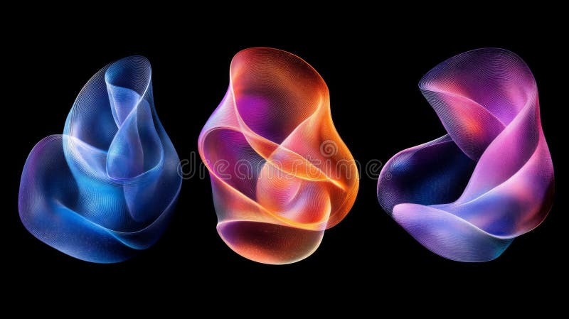 Abstract Colorful Flowing Forms on Black Background Stock Illustration ...