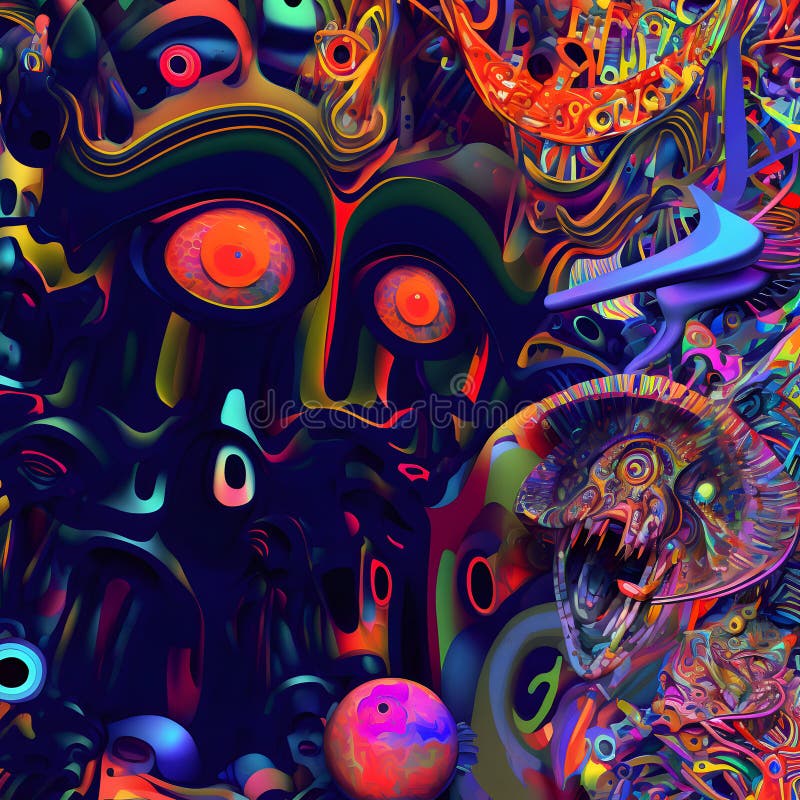 Abstract Colorful Fluorescent Neon Psychedelic Background, Neural ...