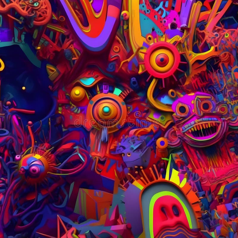 Abstract Colorful Fluorescent Neon Psychedelic Background, Neural ...