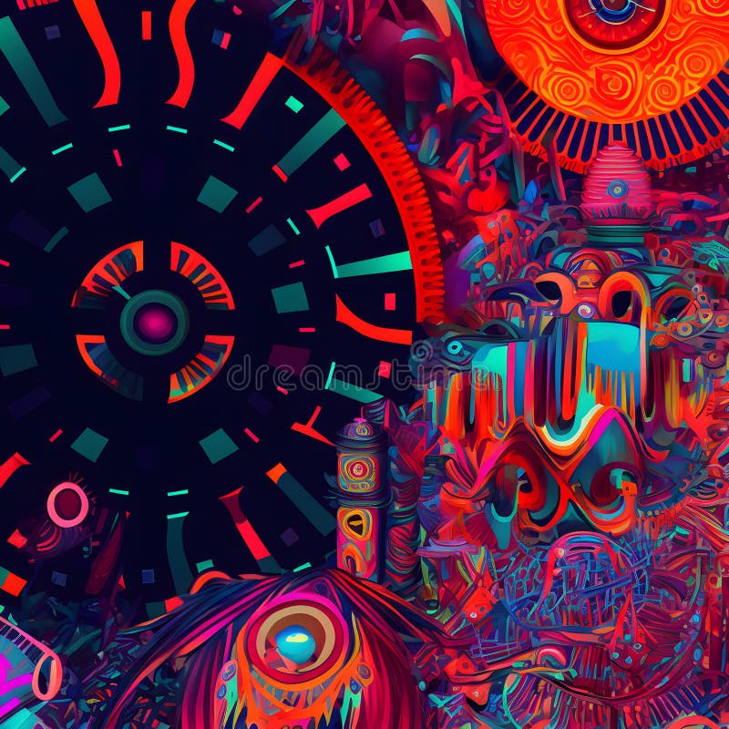 Abstract Colorful Fluorescent Neon Psychedelic Background, Neural ...