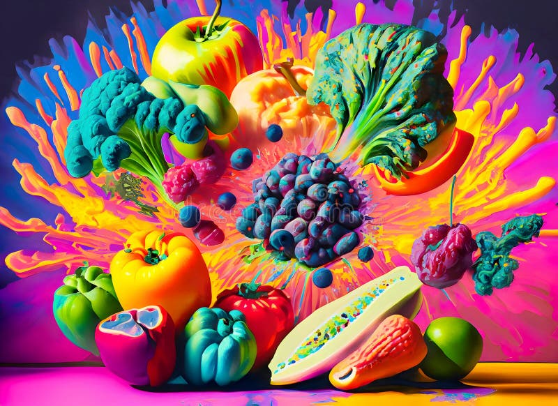 Abstract Colorful Fruits and Vegetables Acrylic Paint Maximalism ...