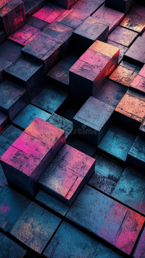 Abstract Colorful Geometric Blocks with Light and Shadow Play Stock ...