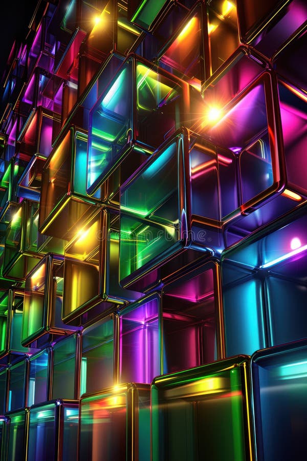 Abstract Colorful Geometric Cubes with Glowing Lights Stock Photo ...