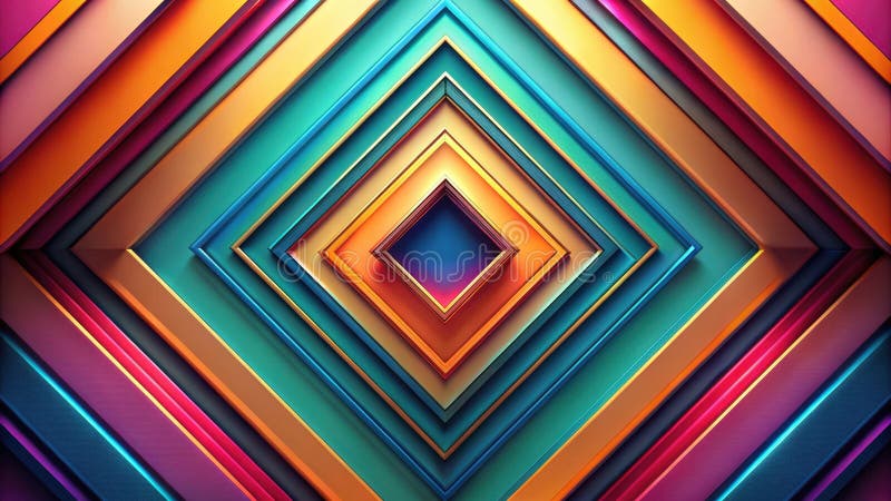Abstract Colorful Geometric Pattern of Nested Squares and Lines, Creating a Vibrant and Dynamic ...