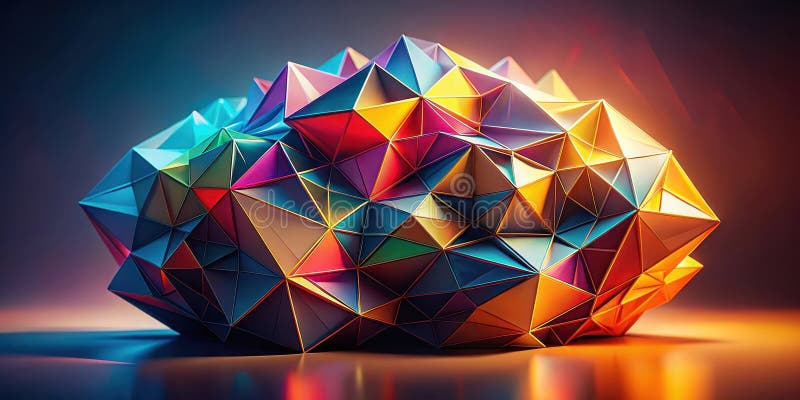 Abstract Colorful Geometric Polygonal Form on Reflective Surface ...