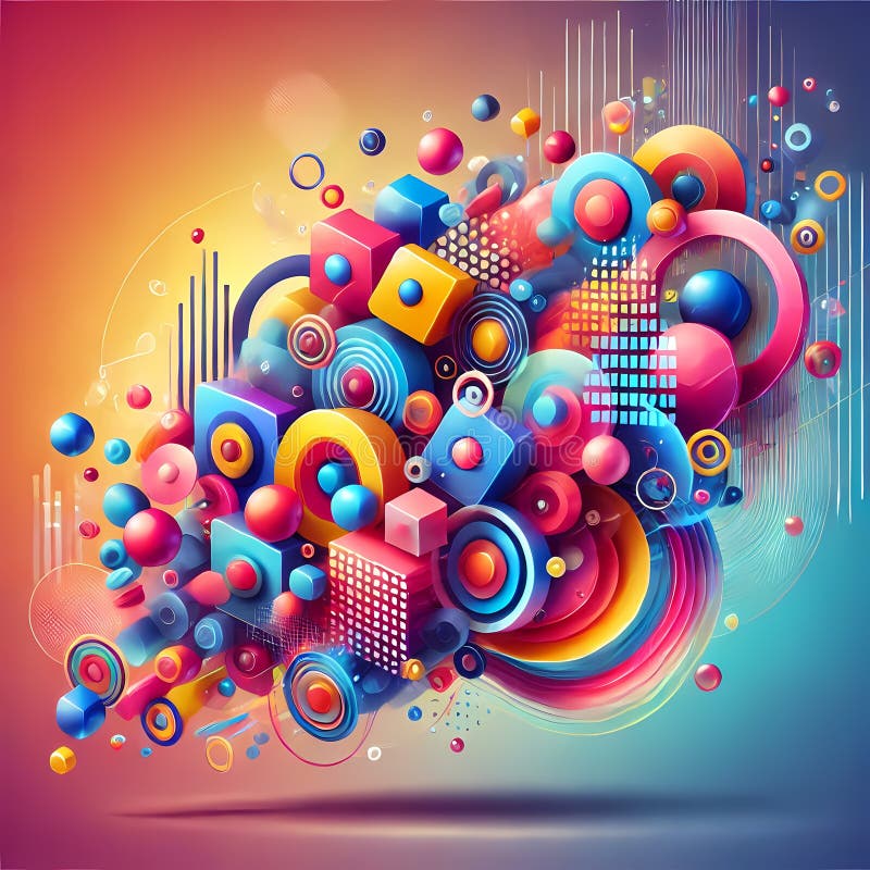 Abstract Colorful Geometric Shapes Floating on a Gradient Background ...