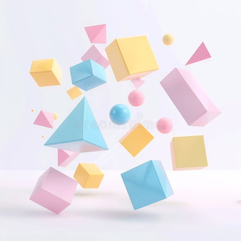 Abstract Colorful Geometric Shapes are on a White Background, with ...