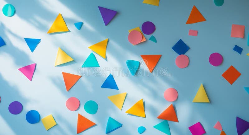 Abstract Colorful Geometric Shapes Pattern on Light Blue Background ...