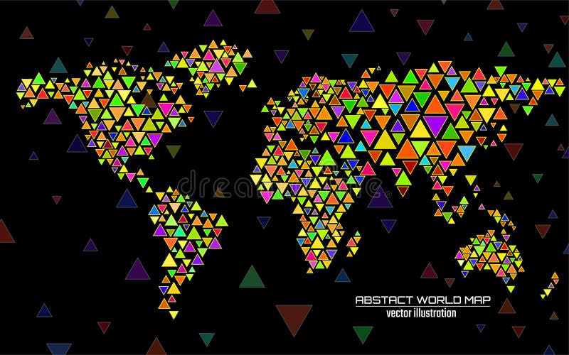 Abstract Colorful Geometric World Map with Triangles. Triangular ...