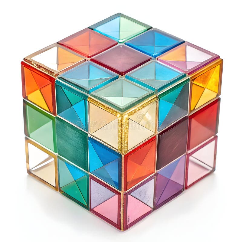 Abstract Colorful Glass Cube Structure Isolated on White Stock ...