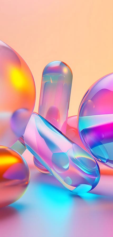 Abstract Colorful Glassy Round Objects on Gradient Background Stock ...