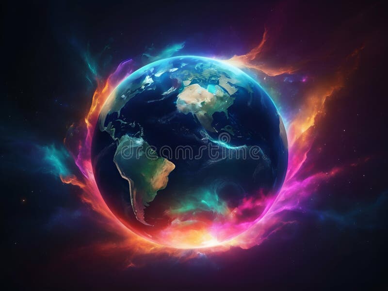 Abstract Colorful Glowing Bright Earth on Black Background Stock ...