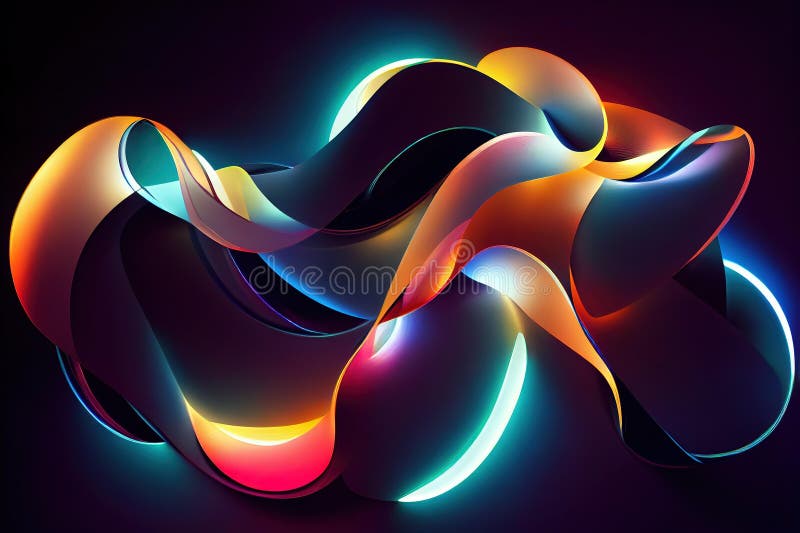 Abstract Colorful Glowing Light Curves on Black Background 3D Render ...