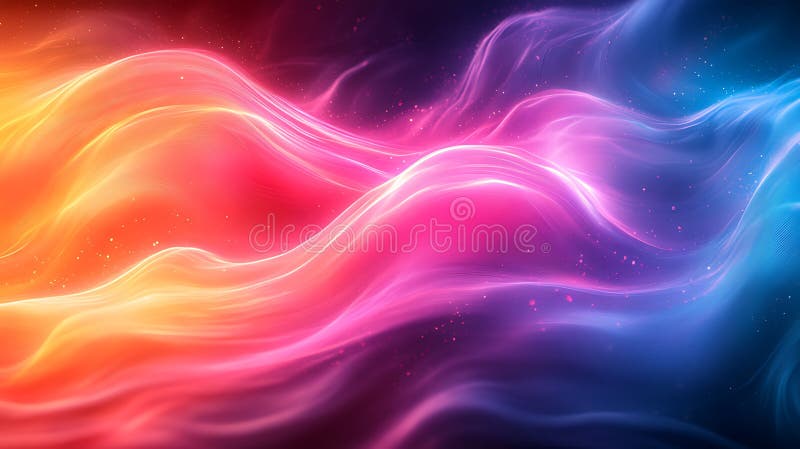 Abstract Colorful Glowing Waves with Particles on a Dark Background ...
