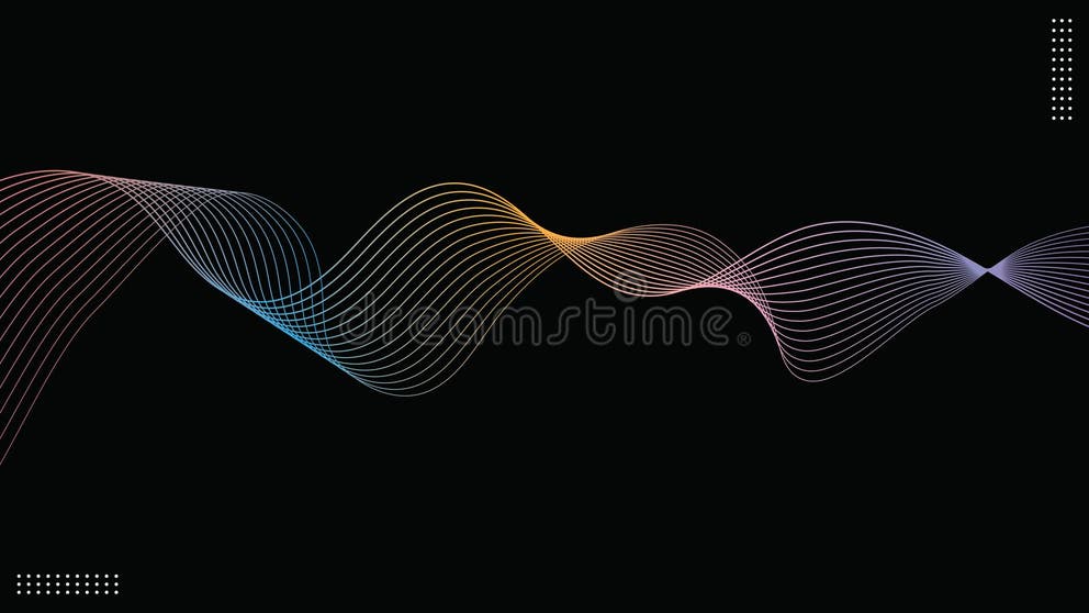 Abstract Colorful Gradient Lines Waves on Black Background. Dynamic Vector Illustration Stock ...