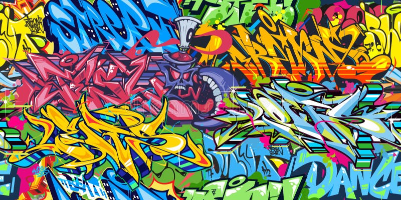 Abstract Colorful Graffiti Street Art Seamless Pattern. Vector ...