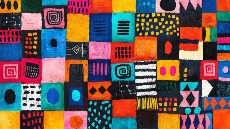 Abstract Colorful Grid with Geometric Shapes and Patterns Stock ...