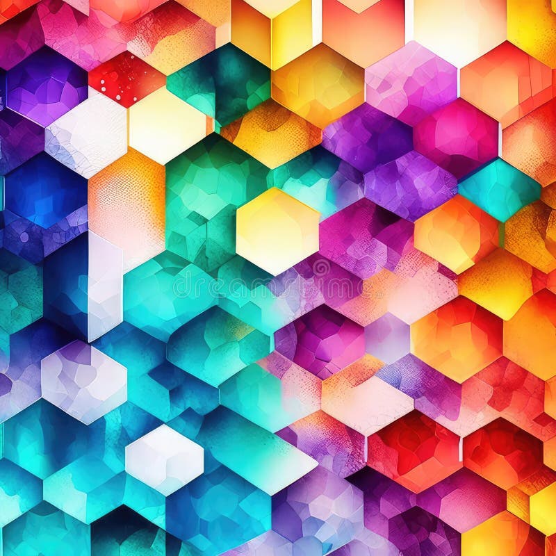 Abstract Colorful Hexagon Background. Multicolored Geometric Pattern. 3d Rendering. AI Generated ...