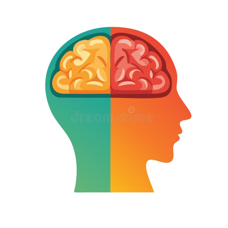 Abstract Colorful Human Head Profile Showing a Divided Brain Representing Mind Thought and ...