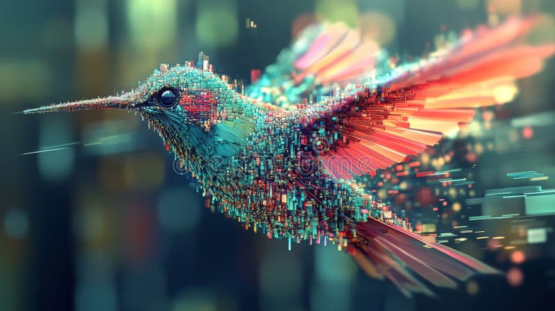 Abstract Colorful Hummingbird in Flight Digital Art Stock Illustration ...