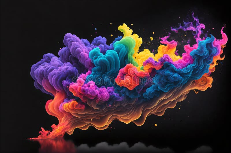 Abstract Colorful Ink Explosion in Water Isolated on Black Background ...