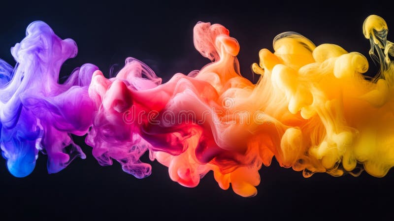 Abstract Colorful Ink Swirls on Black Background Stock Illustration ...