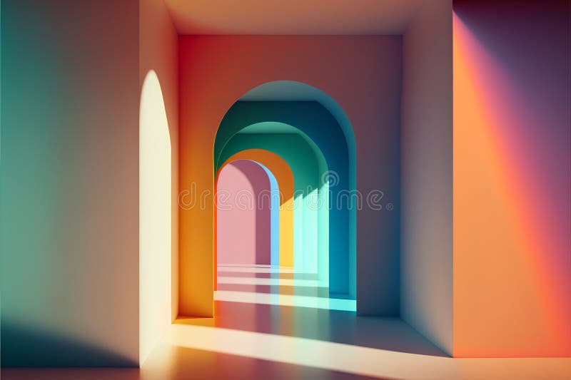 Abstract Colorful Interior with Arch and Light. 3d Render Illustration ...