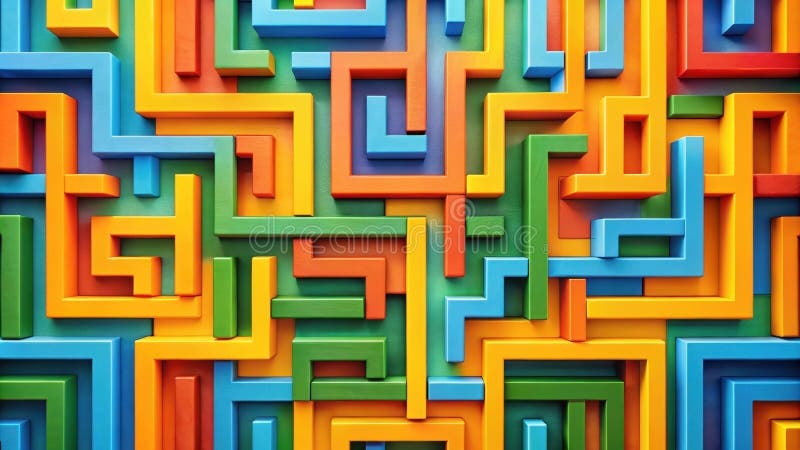Abstract Colorful Interlocking Maze Pattern of Brightly Colored Blocks ...
