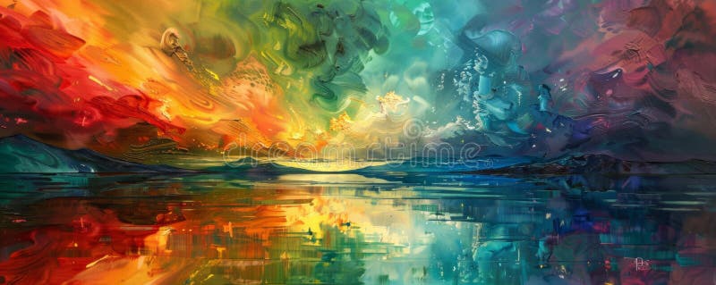 Abstract Colorful Landscape Painting Stock Photo - Image of abstract ...