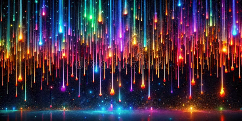 Abstract Colorful Light Rain Falling on Dark Background. Generative AI ...