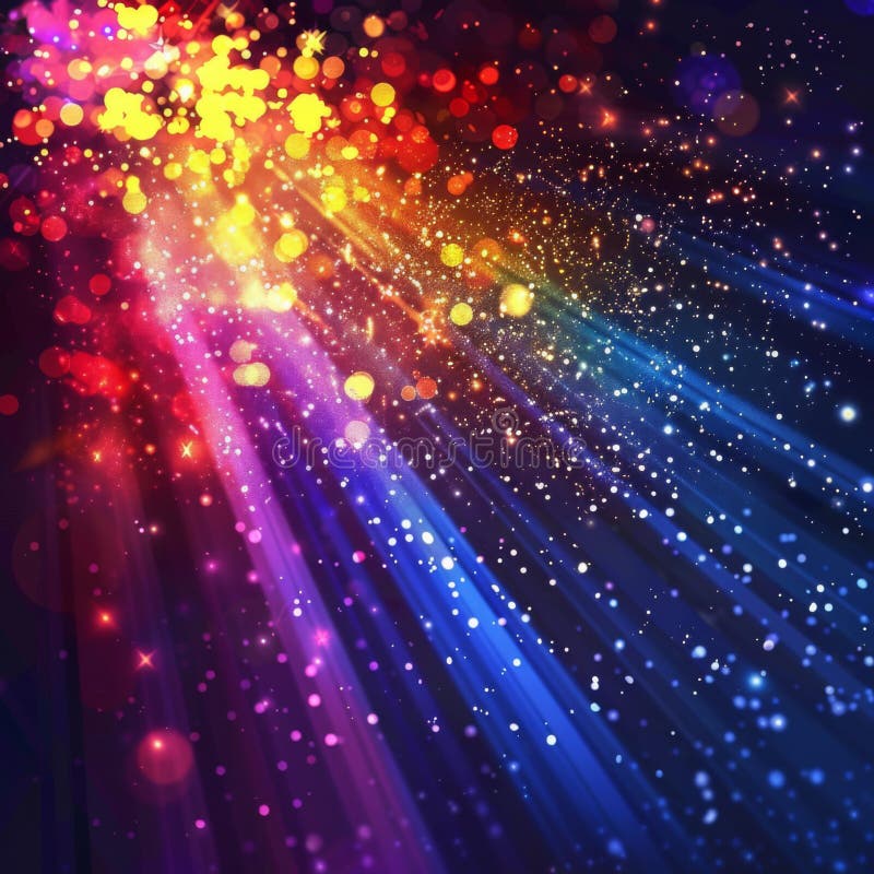 Abstract Colorful Light Rays and Glitter on a Dark Background Stock ...