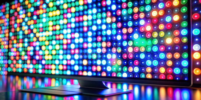 Abstract Colorful Light Show RGB LED Display with Blurred Reflection on ...