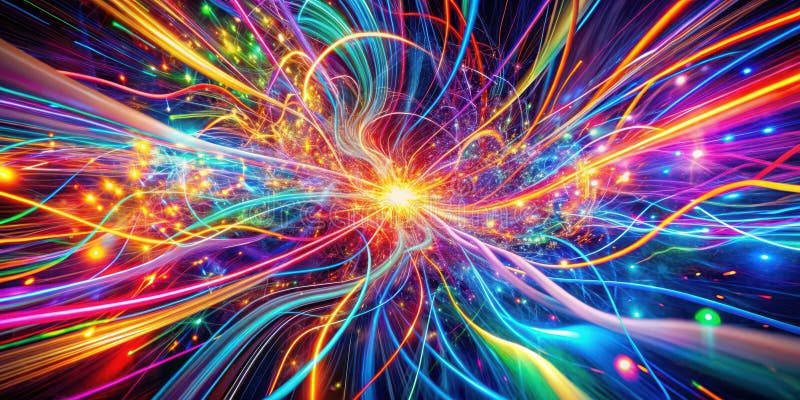 Abstract Colorful Light Trails Exploding from Central Point of Energy ...