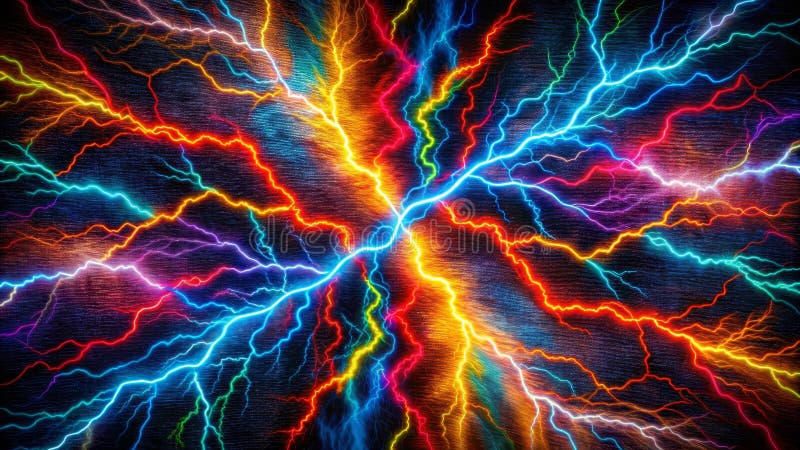 Abstract Colorful Lightning Bolts Exploding Across a Dark Surface ...