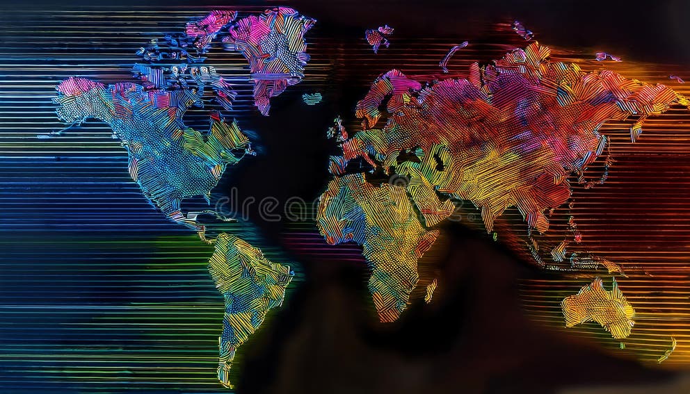 Abstract Colorful Lines Background with ISO World Map Pattern Stock Illustration - Illustration ...