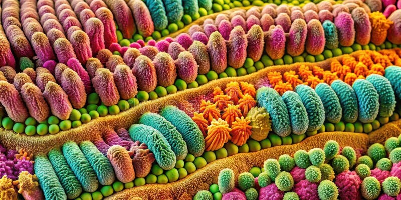 Abstract Colorful Microscopic Structures, Rows of Vibrant Organic Forms ...
