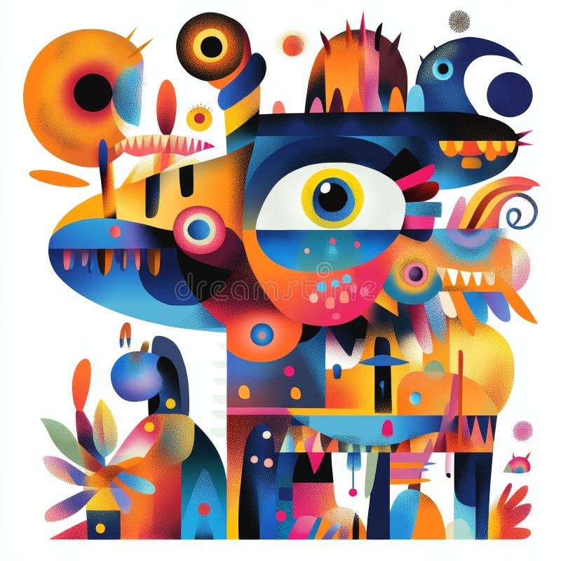 Abstract Colorful Monster Illustration with Geometric Shapes and ...