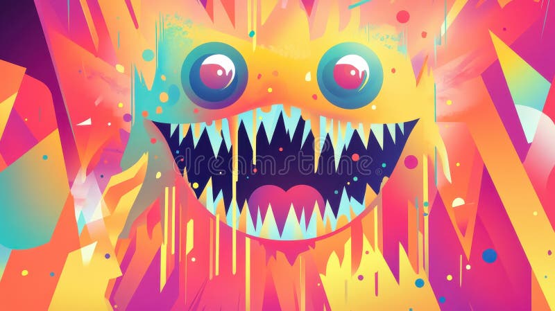 Abstract Colorful Monster with Sharp Teeth and Bright Eyes Stock ...