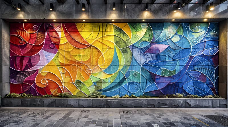 Abstract Colorful Mural on Urban Building Facade Stock Illustration ...