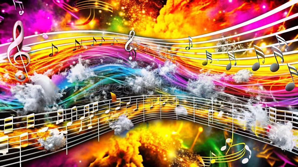 Abstract Colorful Music Notes and Clouds Background Stock Illustration ...