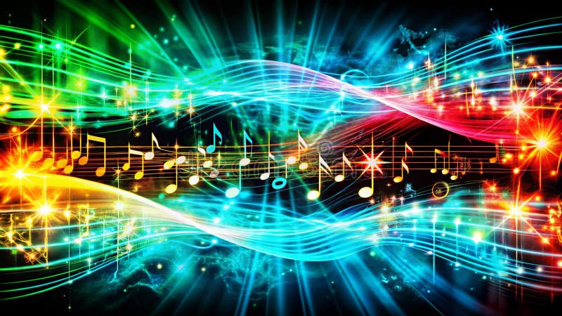 Abstract Colorful Music Notes with Glowing Lights Stock Image - Image ...