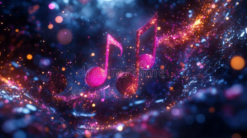 Abstract Colorful Music Notes with Glowing Particles Stock Illustration ...